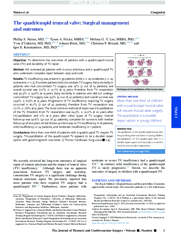 (PDF) The quadricuspid truncal valve: Surgical management and outcomes