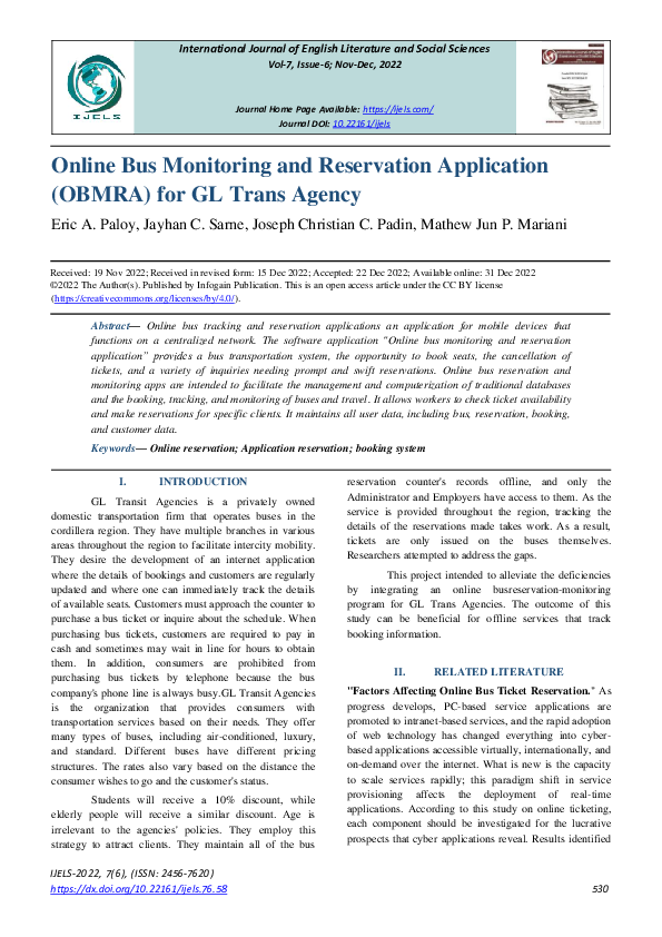 (PDF) Online Bus Monitoring and Reservation Application (OBMRA) for GL ...
