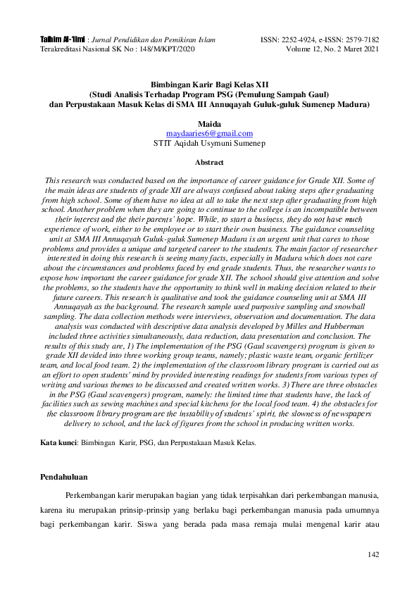 (PDF) Bimbingan Karir Bagi Kelas XII (Studi Analisis Terhadap Program PSG (Pemulung Sampah Gaul ...