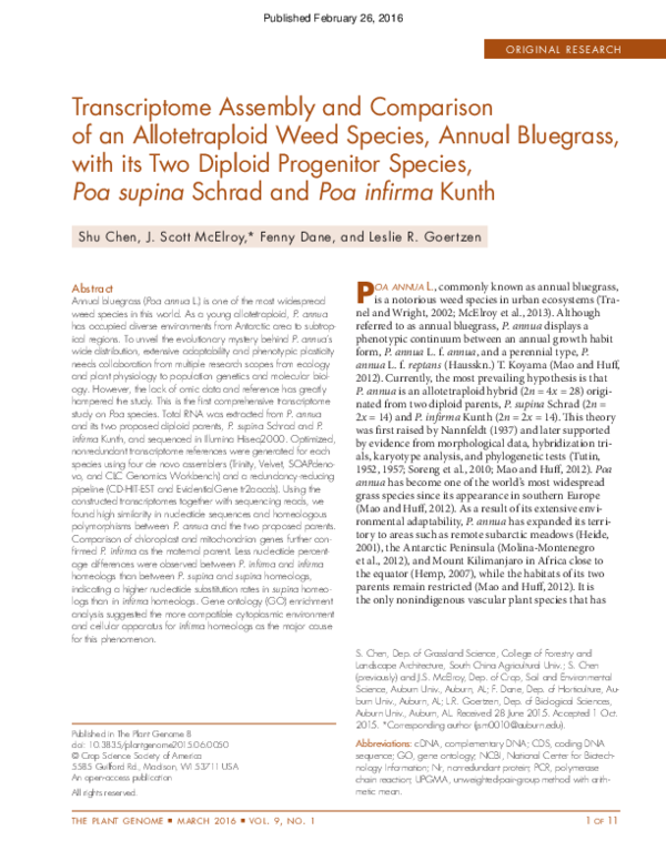 (PDF) Transcriptome Assembly and Comparison of an Allotetraploid Weed ...