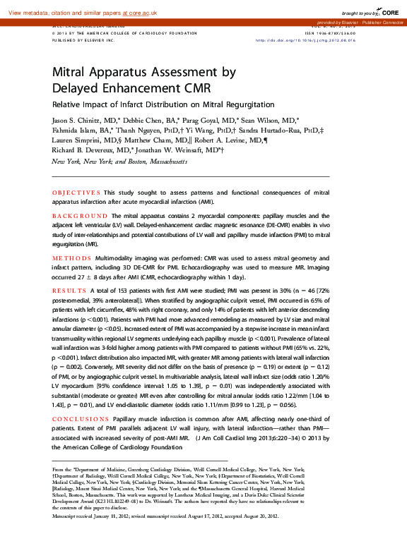 (PDF) Mitral Apparatus Assessment by Delayed Enhancement CMR