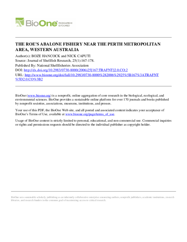 (PDF) The Roe's Abalone Fishery Near the Perth Metropolitan Area ...