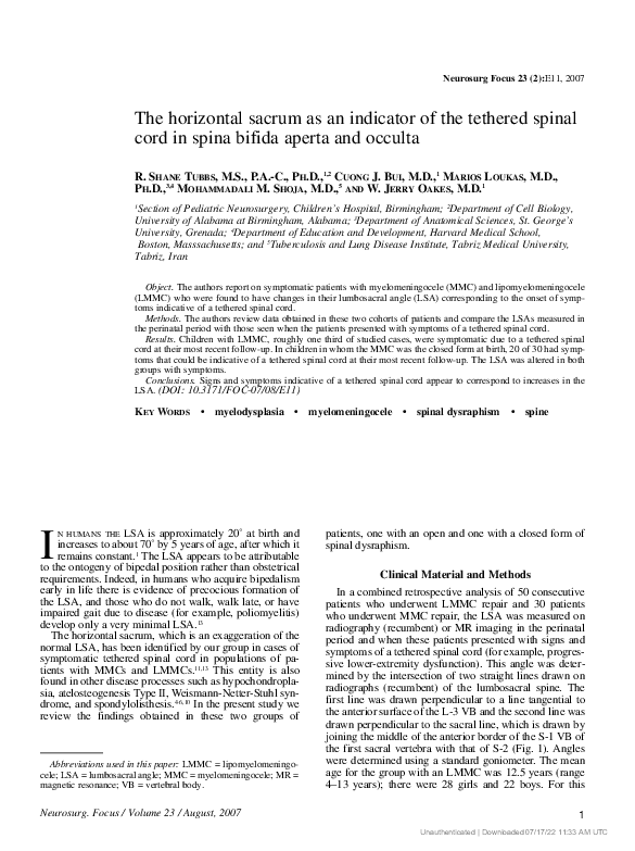 (PDF) The horizontal sacrum as an indicator of the tethered spinal cord ...