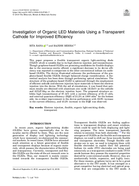 (PDF) Investigation of Organic LED Materials Using a Transparent ...