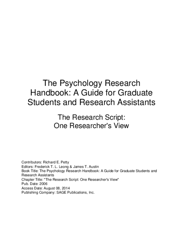 (PDF) The Psychology Research Handbook: A Guide for Graduate Students ...