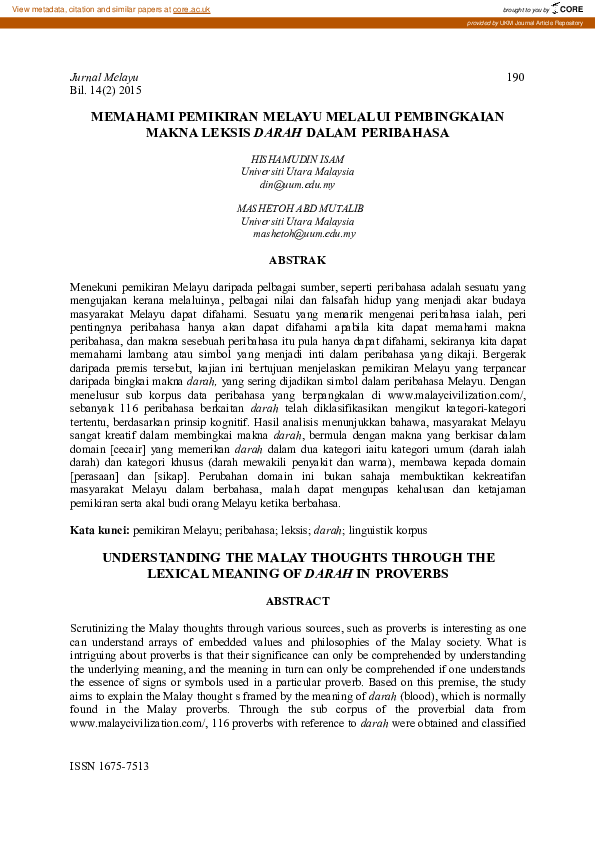 (PDF) Memahami Pemikiran Melayu Melalui Pembingkaian Makna Leksis Darah ...