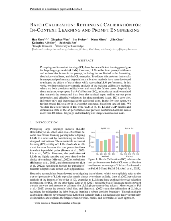 (PDF) Batch Calibration: Rethinking Calibration for In-Context Learning and Prompt Engineering