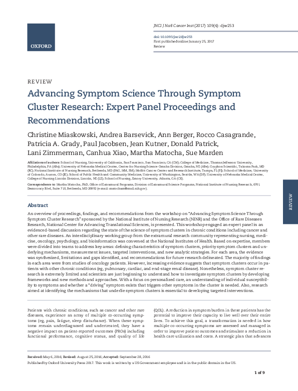 (PDF) Advancing Symptom Science Through Symptom Cluster Research ...