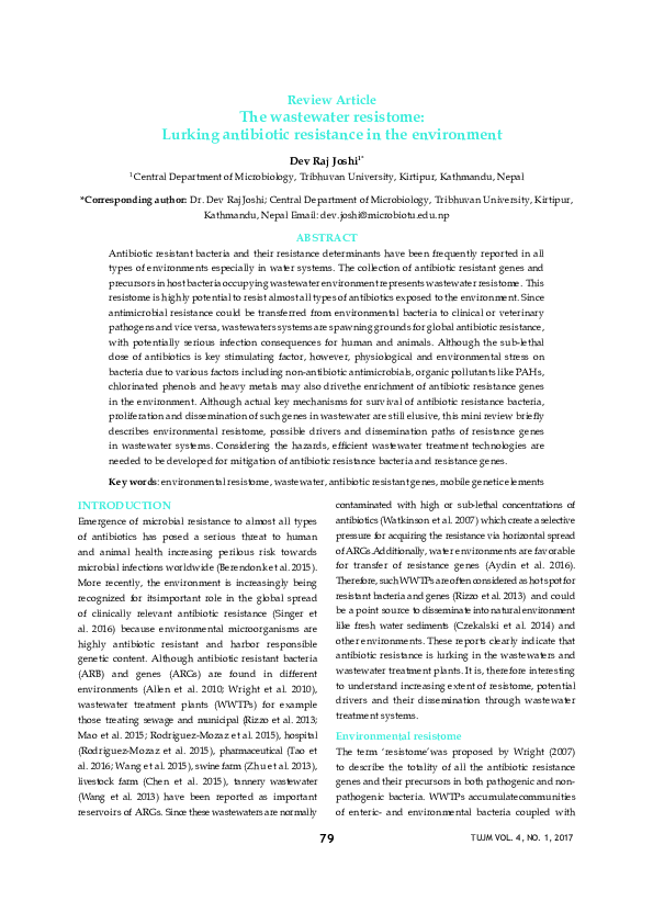 (PDF) The wastewater resistome: Lurking antibiotic resistance in the ...