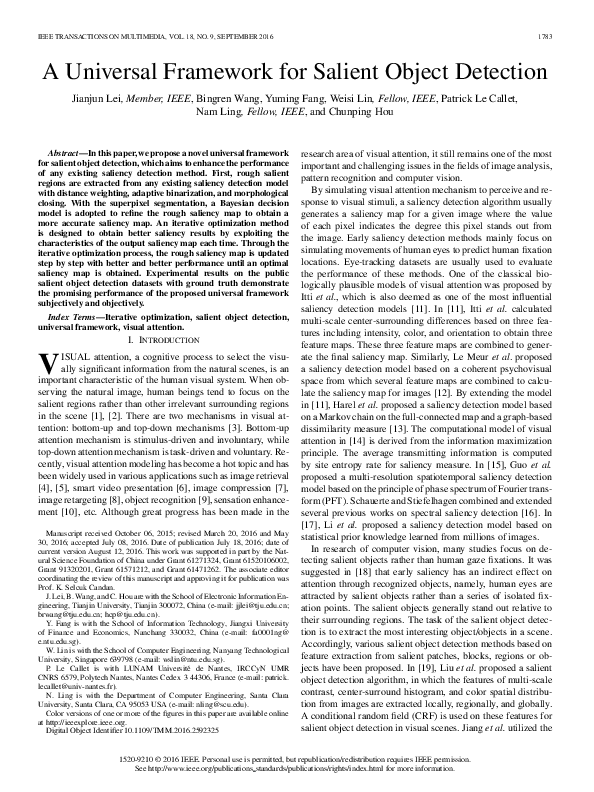 (PDF) A Universal Framework for Salient Object Detection