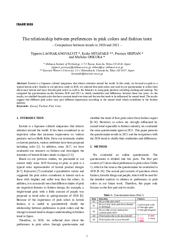 (PDF) The relationship between preferences in pink colors and fashion taste
