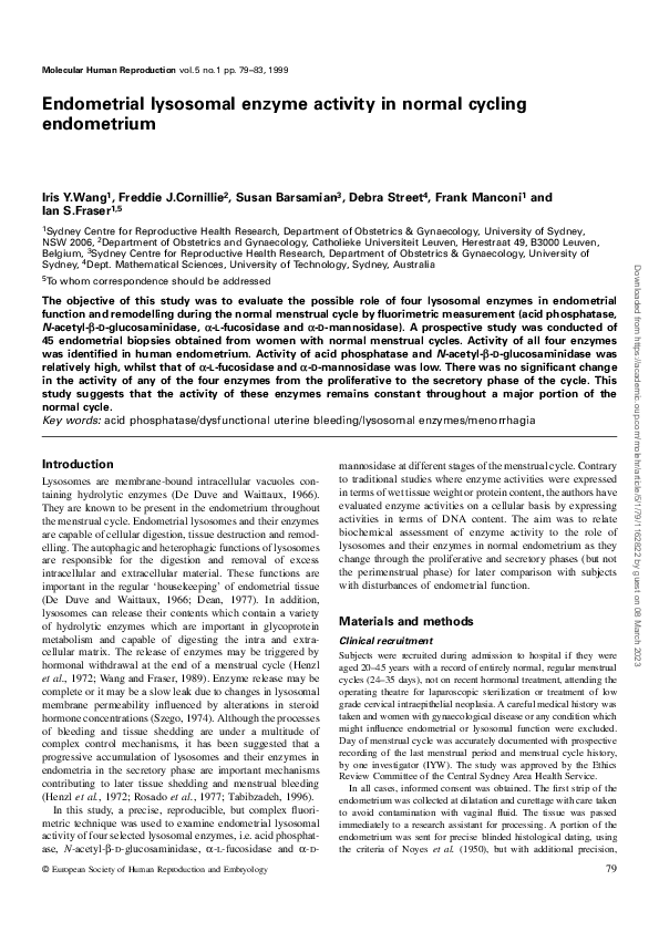 (PDF) Endometrial lysosomal enzyme activity in normal cycling endometrium