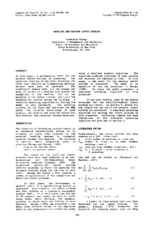 (PDF) Modeling the machine layout problem | Sunderesh Heragu - Academia.edu