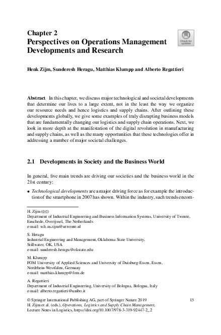 (PDF) Perspectives on Operations Management Developments and Research
