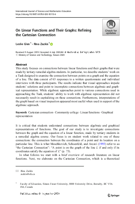 (PDF) On Linear Functions and Their Graphs: Refining the Cartesian ...