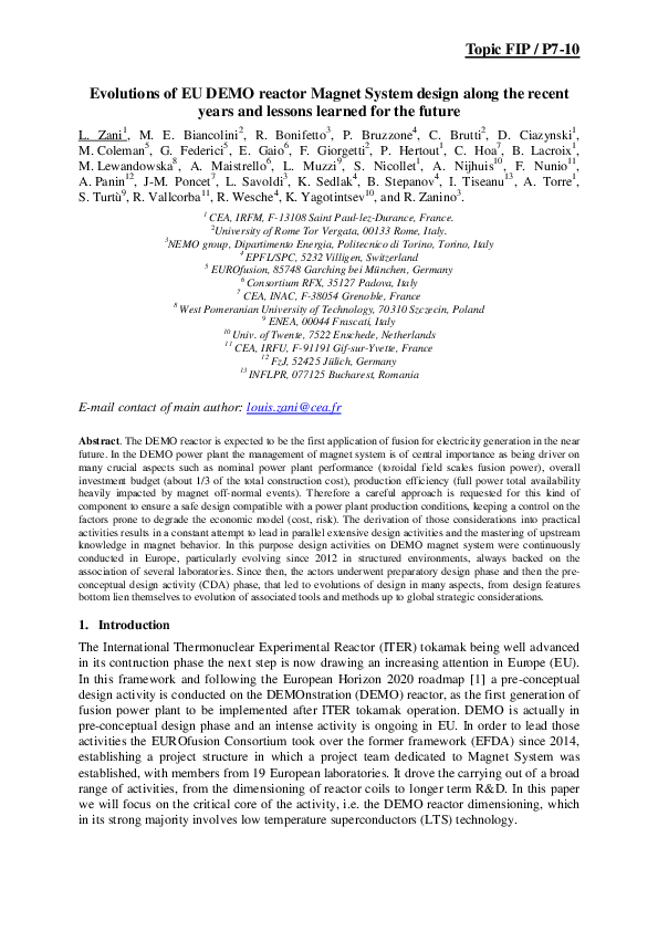(PDF) Evolutions of EU DEMO reactor Magnet System design along the ...