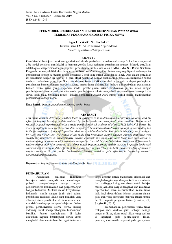 (PDF) Analisis Efek Model Pembelajaran Inkuiri Berbantuan Pocket Book Terhadap Pemahaman Konsep ...