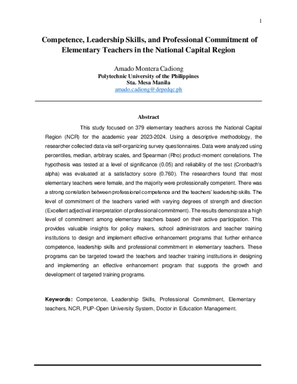 (PDF) Competence, Leadership Skills, and Professional Commitment of ...