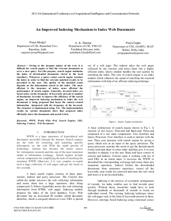 (PDF) An Improved Indexing Mechanism to Index Web Documents | Pooja Gupta - Academia.edu