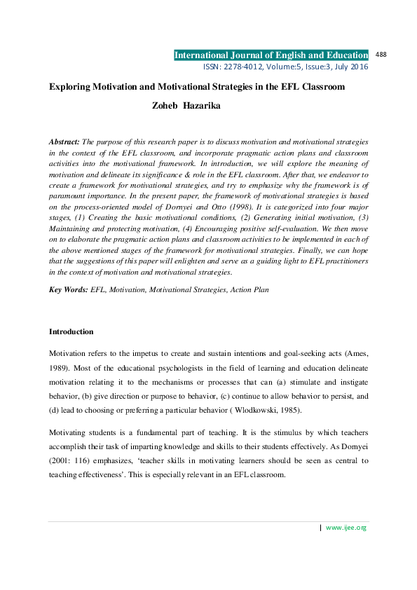 (PDF) Exploring Motivation and Motivational Strategies in the EFL Classroom