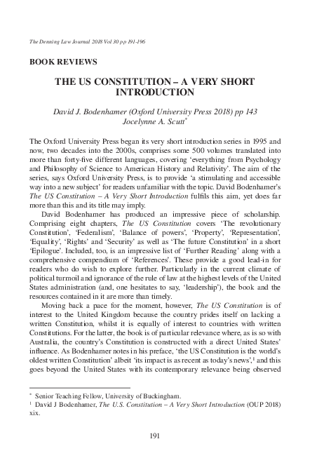 (PDF) The US Constitution – A Very Short Introduction