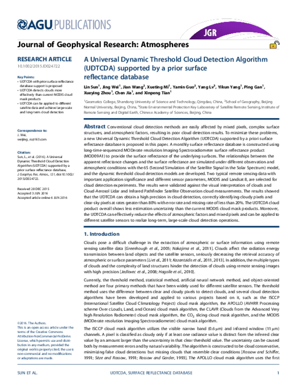 (PDF) A Universal Dynamic Threshold Cloud Detection Algorithm (UDTCDA) supported by a prior ...