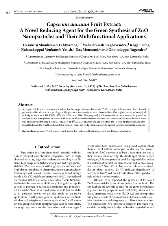 (PDF) Capsicum annuum Fruit Extract: A Novel Reducing Agent for the ...
