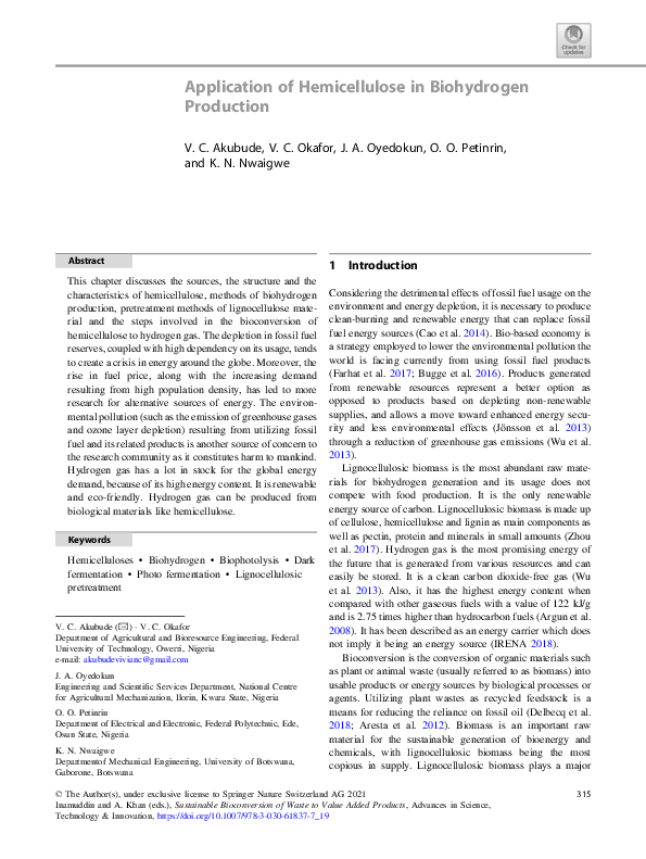 (PDF) Application of Hemicellulose in Biohydrogen Production