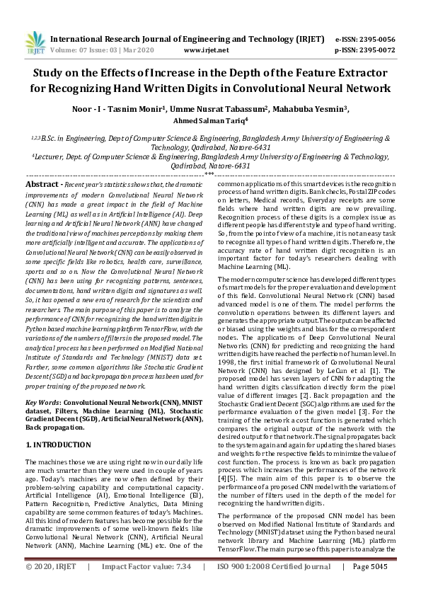 (PDF) Study on the Effects of Increase in the Depth of the Feature Extractor for Recognizing ...