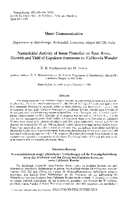 (PDF) Nematicidal Activity of Some Phenolics on Root Knot, Growth and ...