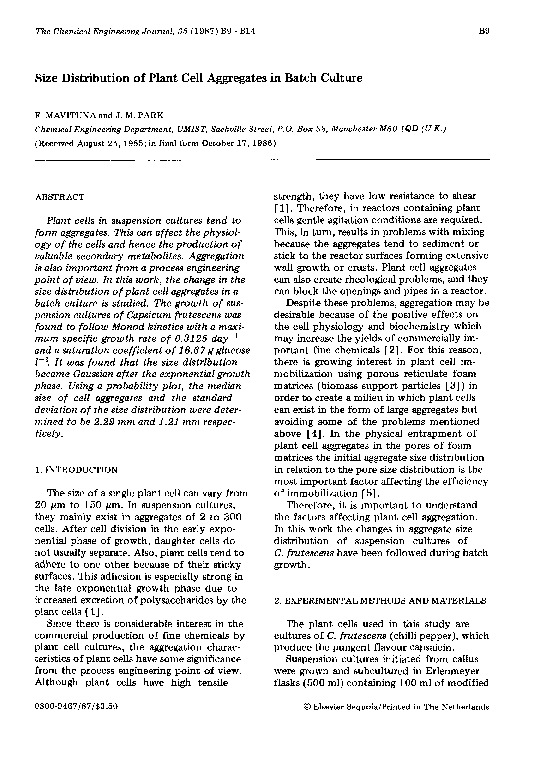 (PDF) Size distribution of plant cell aggregates in batch culture
