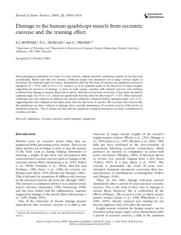 (PDF) Damage to the human quadriceps muscle from eccentric exercise and ...