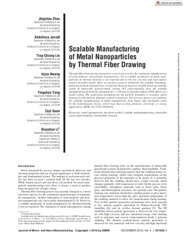 (PDF) Scalable Manufacturing of Metal Nanoparticles by Thermal Fiber ...