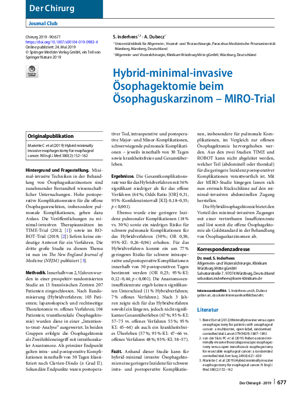 (PDF) Hybrid-minimal-invasive Ösophagektomie beim Ösophaguskarzinom ...