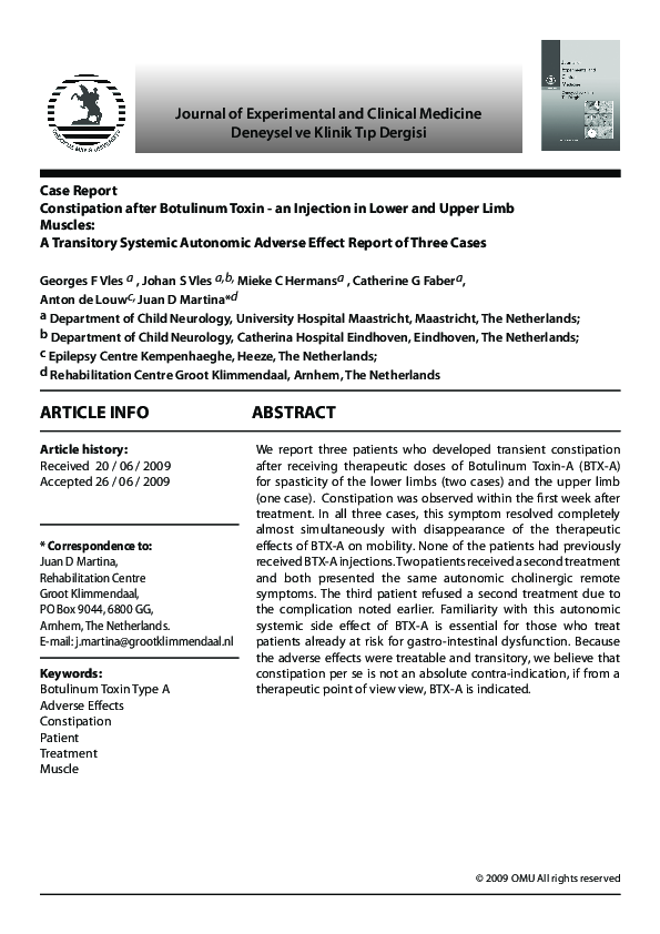 (PDF) Constipation after Botulinum Toxin- an Injection in Lower and ...