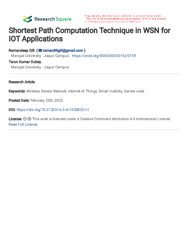 Pdf Shortest Path Computation Technique In Wsn For Iot Applications 8704