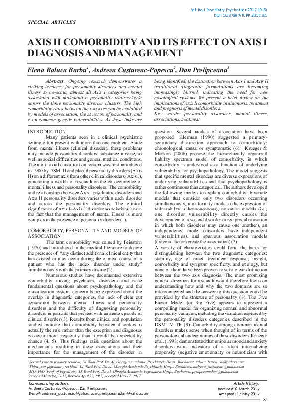 (PDF) Axis II comorbidity and its effect on axis I diagnosis and management