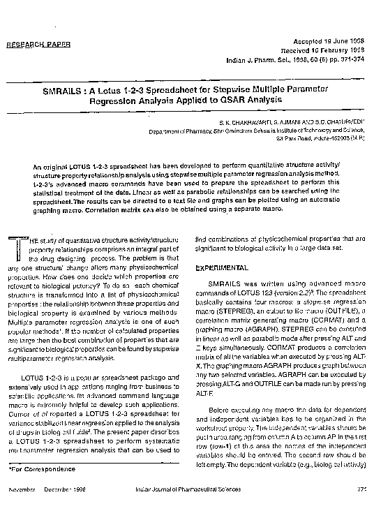 (PDF) SMRAILS : A Lotus 1-2-3 Spreadsheet For Stepwise Multiple Parameter Regression Analysis ...