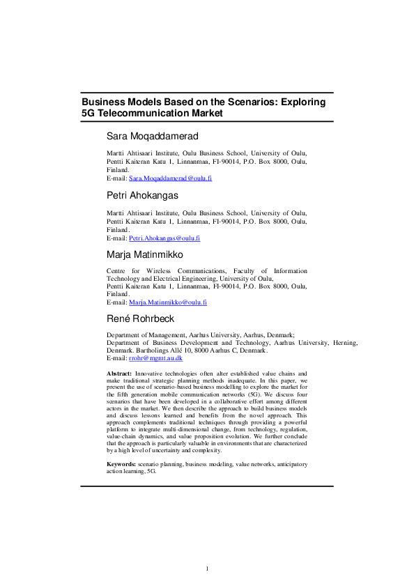 (PDF) Business Models Based on the Scenarios: Exploring 5G ...