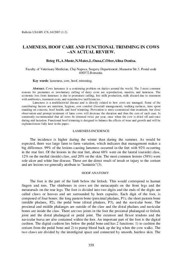 (PDF) Lameness and Hoof Care in Dairy Cows: An Overview