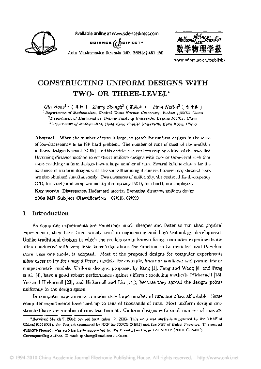 (PDF) Constructing Uniform Designs with Two- or Three-Level