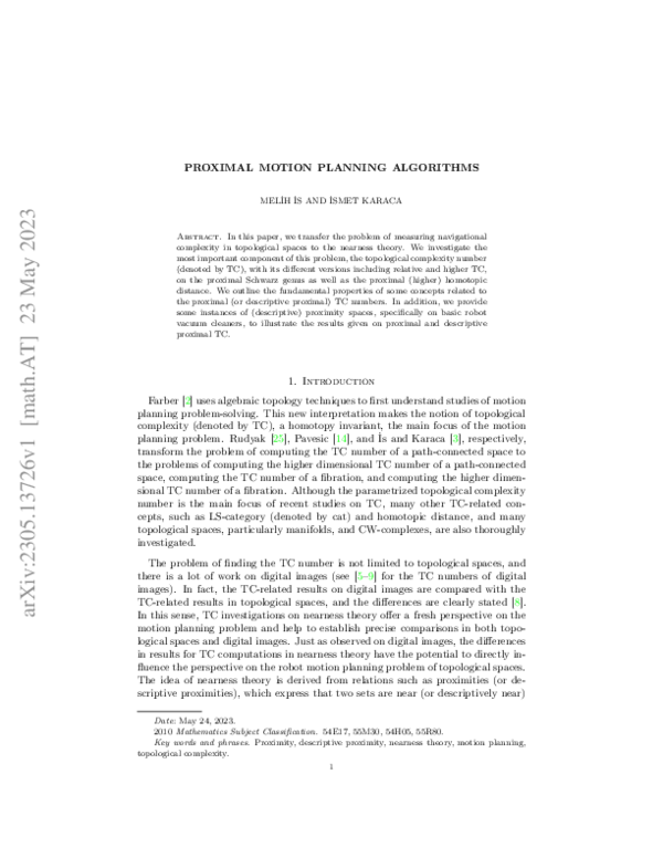 (PDF) Proximal Motion Planning Algorithms