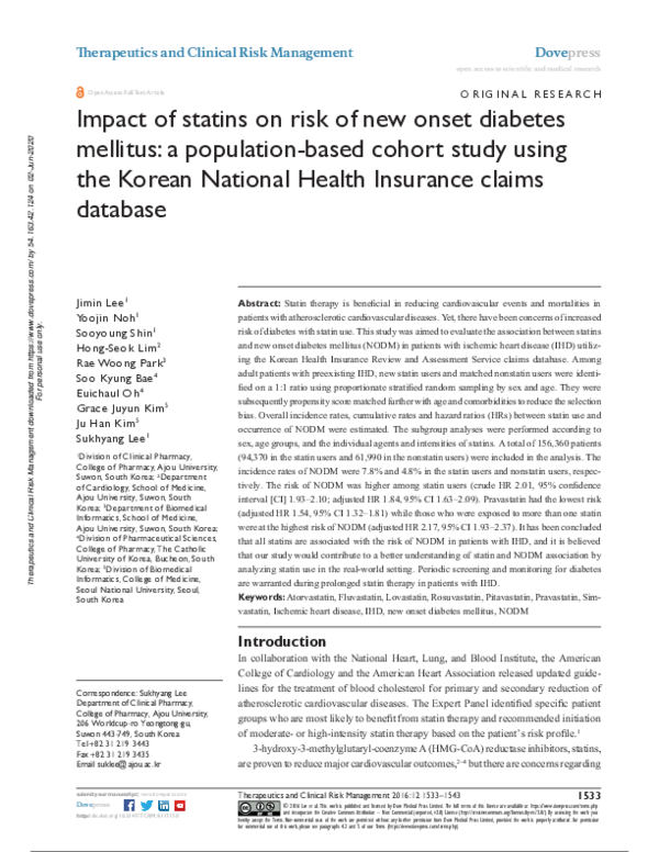 (PDF) Impact of statins on risk of new onset diabetes mellitus: a ...