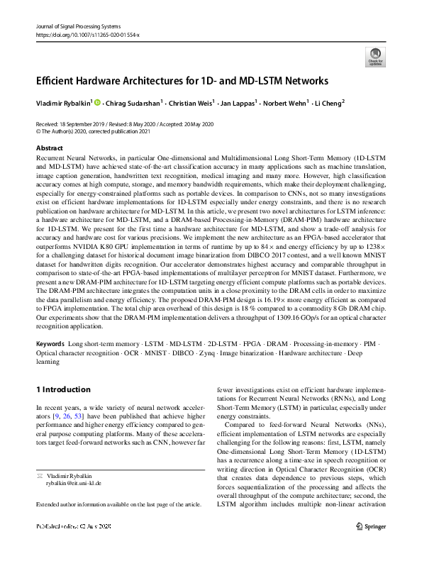 (PDF) Efficient Hardware Architectures for 1D- and MD-LSTM Networks (PDF) Efficient Hardware Architectures for 1D- and MD-LSTM Networks