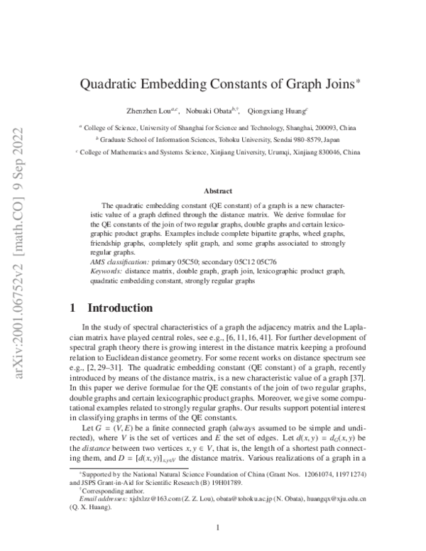 (PDF) Quadratic Embedding Constants of Graph Joins