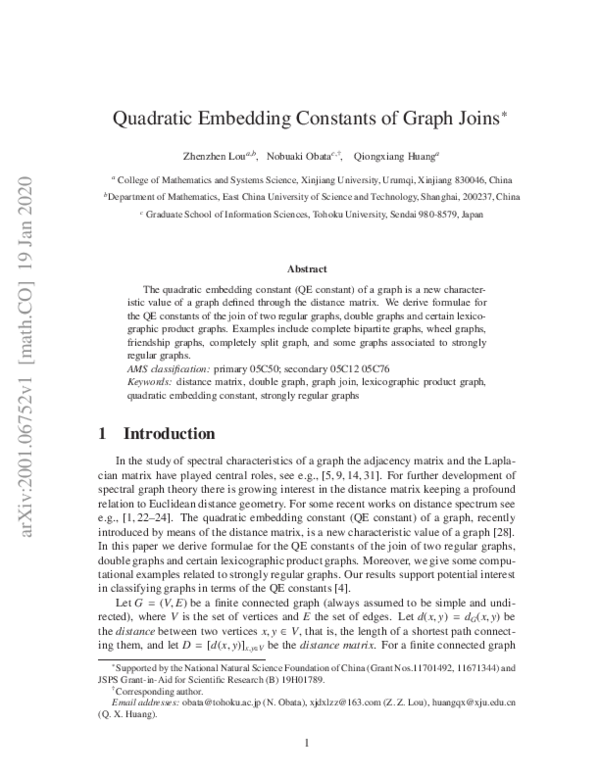 (PDF) Quadratic Embedding Constants of Graph Joins