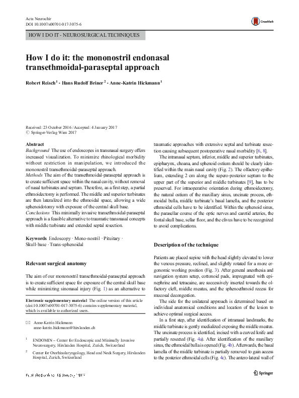(PDF) How I do it: the mononostril endonasal transethmoidal-paraseptal ...