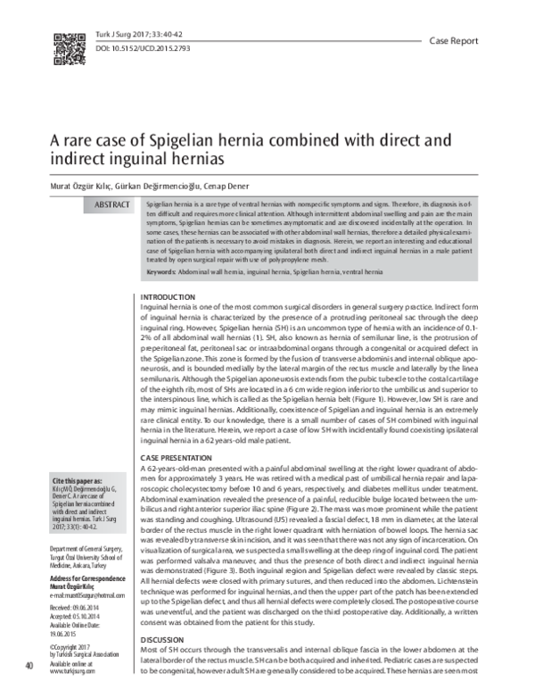 (PDF) A rare case of Spigelian hernia combined with direct and indirect inguinal hernias