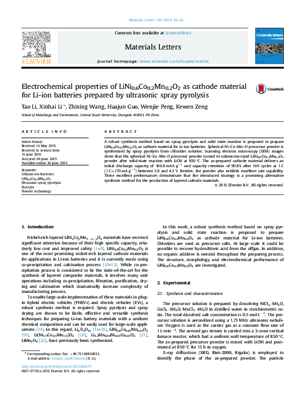 (PDF) Electrochemical properties of LiNi0.6Co0.2Mn0.2O2 as cathode material for Li-ion batteries ...