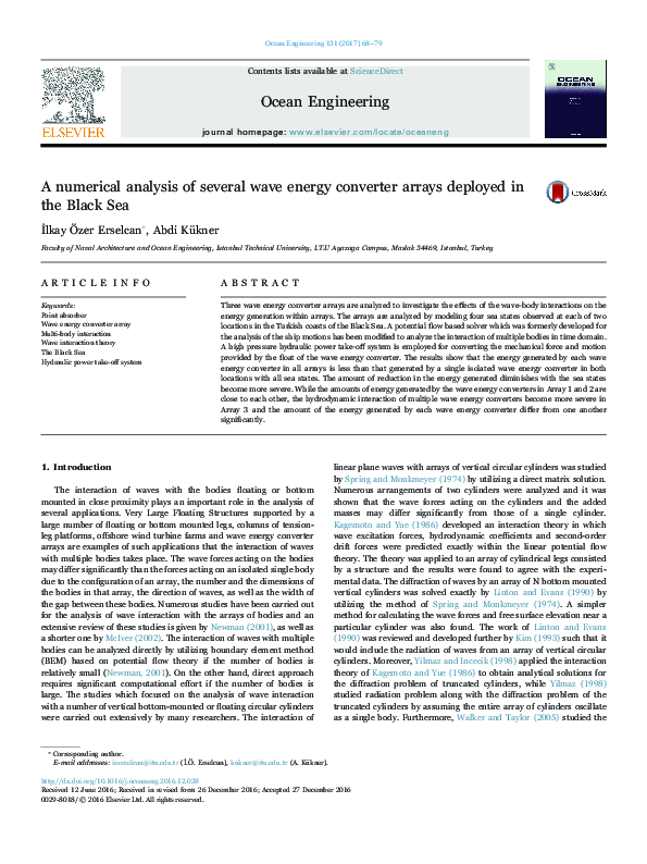 (PDF) A numerical analysis of several wave energy converter arrays deployed in the Black Sea